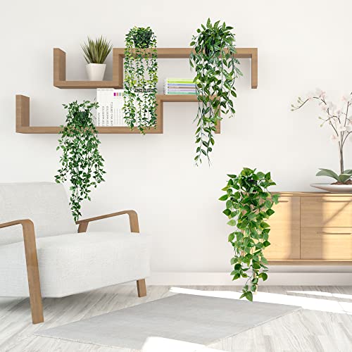 Sggvecsy Fake Hanging Plants 4 Pack Artificial Hanging Eucalyptus Plants Fake Potted Greenery Faux Eucalyptus Mandala Vine Ivy Vine Leaves Pea Pod for Home Indoor Outdoor Wall Garden Decor