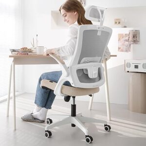 neo chair office high back mesh headrest adjustable height and ergonomic design home office computer desk executive lumbar support padded flip-up armrest swivel (beige)