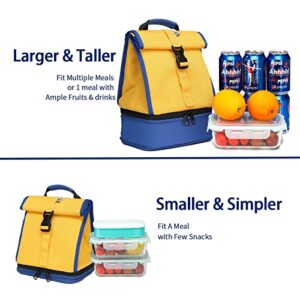 SUNNY BIRD Insulated Dual Compartment Lunch Bag Expandable Roll Top Lunch Box for Adult Women Girl Teen (Yellow, Medium)