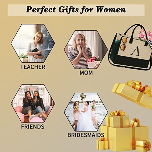 YOOLIFE Gifts for Women - Initial Jute Tote Bag with Makeup Bag Personalized Gifts for Women Beach K Initial Tote Bag with Zipper Birthday Gifts for Women Bride Teacher Gifts Mom Birthday Gifts