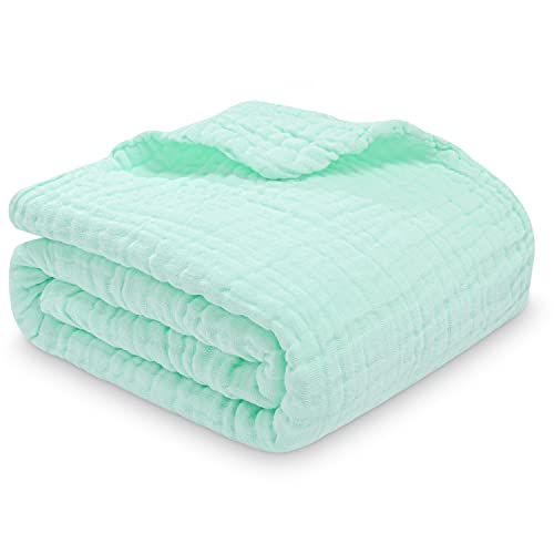 Muslin Baby Blanket, 6-Layers 41 x 43 inches Swaddle Wrap Soft Cotton Blankets/Baby Bath Towel, Newborns Swaddle Blankets for Girls (Green)