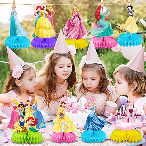 14 Pieces Princess Themed Party Decorations, Princess Honeycomb Centerpieces 3D Double Sided Table Cake Toppers Decorations Birthday Party Supplies for Kids Girls Baby Shower