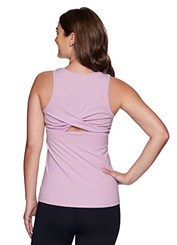 RBX Active Women's Tank Top Body Skimming Athletic Fit Tee for Running, Yoga, Casual Wear Breathable Sleeveless Workout Top Super Soft Ventilated Back Keyhole Airy Tank Knot Light Purple S