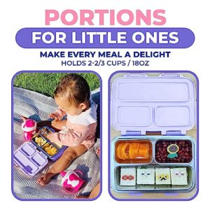 Unicorn Stainless Steel Bento Lunch Box for Toddler Girls, Insulated Lunch Bag Water Bottle Set for Kids. Snack Container for Small Children, Baby Girl, Toddlers Daycare Pre-School Lunches Purple