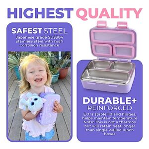 Unicorn Stainless Steel Bento Lunch Box for Toddler Girls, Insulated Lunch Bag Water Bottle Set for Kids. Snack Container for Small Children, Baby Girl, Toddlers Daycare Pre-School Lunches Purple