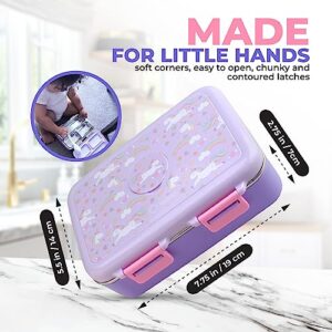 Unicorn Stainless Steel Bento Lunch Box for Toddler Girls, Insulated Lunch Bag Water Bottle Set for Kids. Snack Container for Small Children, Baby Girl, Toddlers Daycare Pre-School Lunches Purple