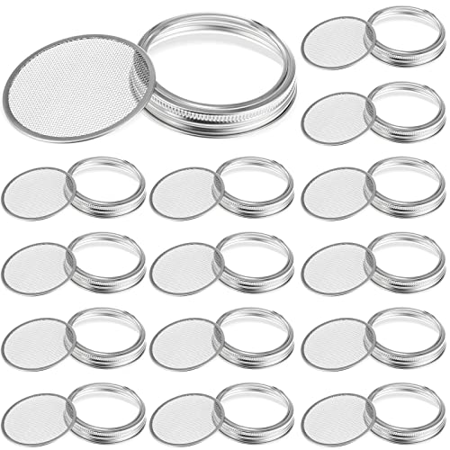 Thenshop 16 Pack Sprouting Lids for 86 mm Regular Mouth Mason Jars, 304 Stainless Steel Sprouting Jar Strainer Screen Lids, Canning Jars Suit for Grow Bean Sprouts, Alfalfa, Salad Sprouts