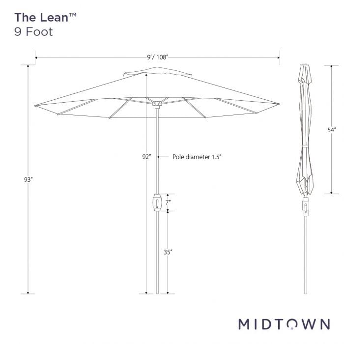 Midtown Umbrellas The Lean 9 Feet Outdoor Umbrella With Terylast Apple (Red) Polyester Fabric - Auto-Tilt Aluminum Frame Patio Umbrella For Deck, Garden, Pool - Black Pole