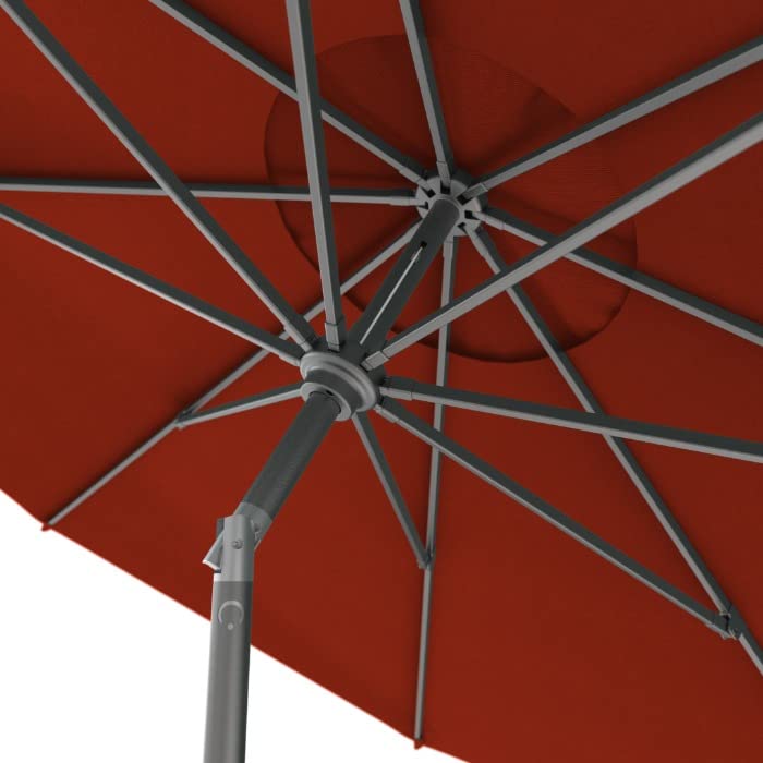 Midtown Umbrellas The Lean 9 Feet Outdoor Umbrella With Terylast Apple (Red) Polyester Fabric - Auto-Tilt Aluminum Frame Patio Umbrella For Deck, Garden, Pool - Black Pole