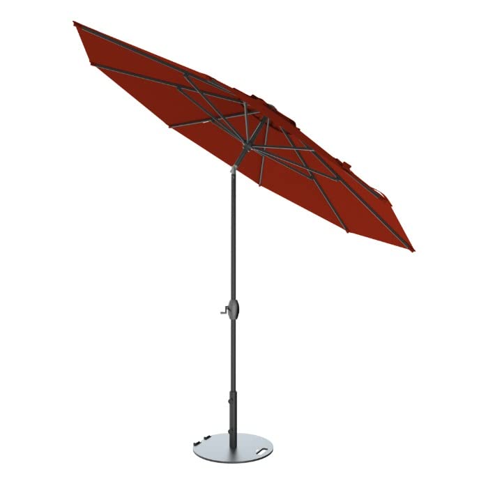 Midtown Umbrellas The Lean 9 Feet Outdoor Umbrella With Terylast Apple (Red) Polyester Fabric - Auto-Tilt Aluminum Frame Patio Umbrella For Deck, Garden, Pool - Black Pole