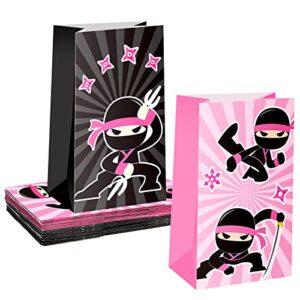 24 pcs ninja party favor bags birthday ninja goodie bags ninja birthday party supplies candy bags ninja themed birthday treat bags goody bags for kids boy girl ninja party decorations(pink, black)