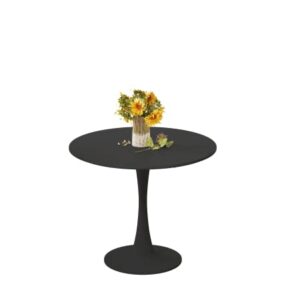 Sinovoy White Round Dining Table Modern Style 31.5" with Pedestal Base in Tulip Design, Mid-Century Leisure Table for Kitchen Dining Room & Living Room (Black)