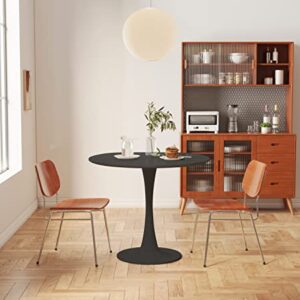 Sinovoy White Round Dining Table Modern Style 31.5" with Pedestal Base in Tulip Design, Mid-Century Leisure Table for Kitchen Dining Room & Living Room (Black)