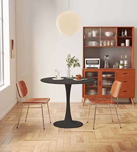 Sinovoy White Round Dining Table Modern Style 31.5" with Pedestal Base in Tulip Design, Mid-Century Leisure Table for Kitchen Dining Room & Living Room (Black)