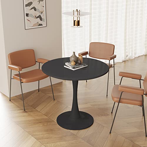 Sinovoy White Round Dining Table Modern Style 31.5" with Pedestal Base in Tulip Design, Mid-Century Leisure Table for Kitchen Dining Room & Living Room (Black)