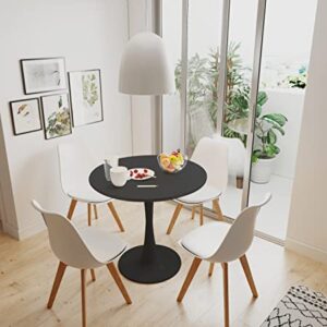 Sinovoy White Round Dining Table Modern Style 31.5" with Pedestal Base in Tulip Design, Mid-Century Leisure Table for Kitchen Dining Room & Living Room (Black)