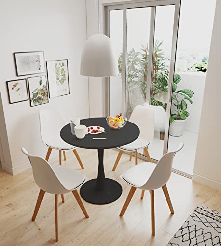 Sinovoy White Round Dining Table Modern Style 31.5" with Pedestal Base in Tulip Design, Mid-Century Leisure Table for Kitchen Dining Room & Living Room (Black)