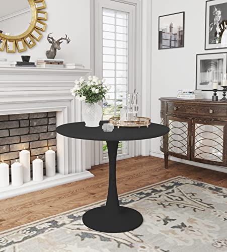 Sinovoy White Round Dining Table Modern Style 31.5" with Pedestal Base in Tulip Design, Mid-Century Leisure Table for Kitchen Dining Room & Living Room (Black)