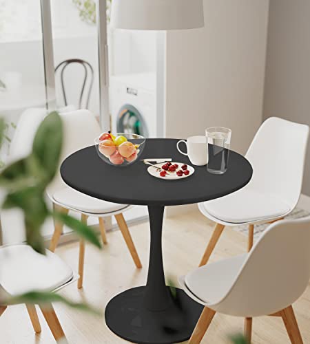 Sinovoy White Round Dining Table Modern Style 31.5" with Pedestal Base in Tulip Design, Mid-Century Leisure Table for Kitchen Dining Room & Living Room (Black)