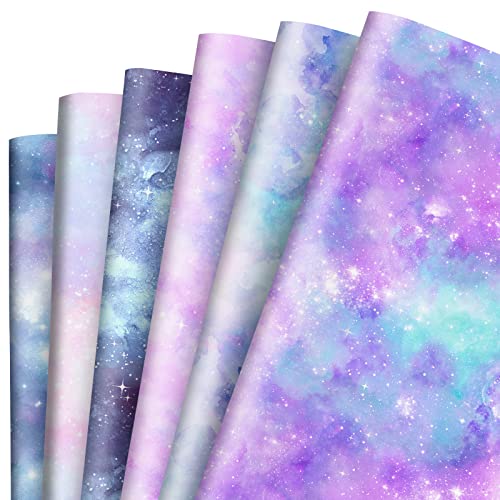 Whaline 12 Sheet Galaxy Wrapping Paper Purple Blue Dreamy Starry Sky Gift Art Wrapping Paper for Birthday Baby Shower DIY Crafts Gift Packing Supplies, 19.7 x 27.6 Inch, 6 Designs, Folded Flat