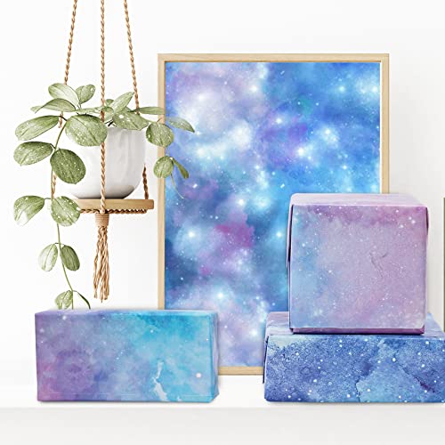 Whaline 12 Sheet Galaxy Wrapping Paper Purple Blue Dreamy Starry Sky Gift Art Wrapping Paper for Birthday Baby Shower DIY Crafts Gift Packing Supplies, 19.7 x 27.6 Inch, 6 Designs, Folded Flat