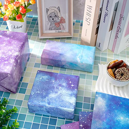 Whaline 12 Sheet Galaxy Wrapping Paper Purple Blue Dreamy Starry Sky Gift Art Wrapping Paper for Birthday Baby Shower DIY Crafts Gift Packing Supplies, 19.7 x 27.6 Inch, 6 Designs, Folded Flat