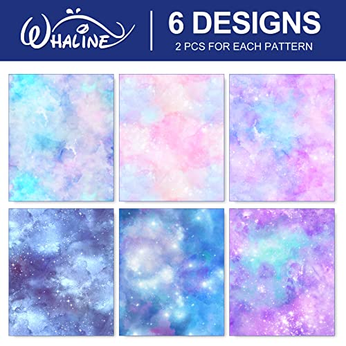 Whaline 12 Sheet Galaxy Wrapping Paper Purple Blue Dreamy Starry Sky Gift Art Wrapping Paper for Birthday Baby Shower DIY Crafts Gift Packing Supplies, 19.7 x 27.6 Inch, 6 Designs, Folded Flat