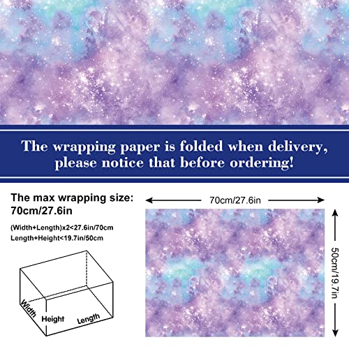 Whaline 12 Sheet Galaxy Wrapping Paper Purple Blue Dreamy Starry Sky Gift Art Wrapping Paper for Birthday Baby Shower DIY Crafts Gift Packing Supplies, 19.7 x 27.6 Inch, 6 Designs, Folded Flat