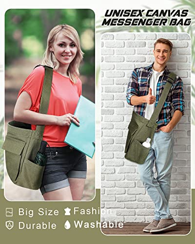 Sweetude Canvas Messenger Bag Crossbody Tote Bag with Multiple Pockets Laptop Large Shoulder Bags Aesthetic Casual Vintage Versatile School Cross Body Bag for Women Men, Green