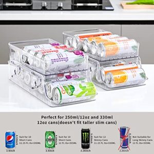 2 Pack Soda Can Organizer Dispenser for refrigerator, Clear Refrigerator Organizer Bins, 2 Tier Automatic Rolling Beverage Beer Soda Can Holder for Fridge, Pantry, Cabinets, Freezer, BPA Free