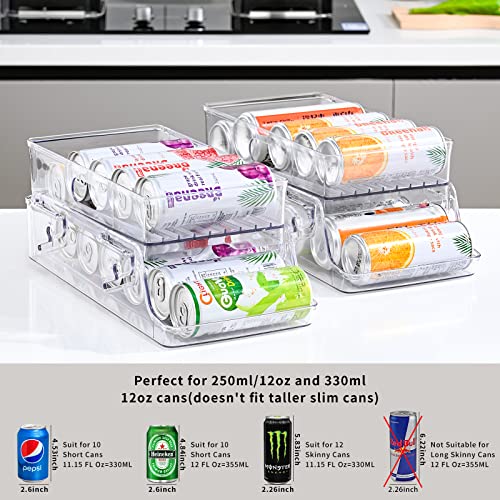 2 Pack Soda Can Organizer Dispenser for refrigerator, Clear Refrigerator Organizer Bins, 2 Tier Automatic Rolling Beverage Beer Soda Can Holder for Fridge, Pantry, Cabinets, Freezer, BPA Free