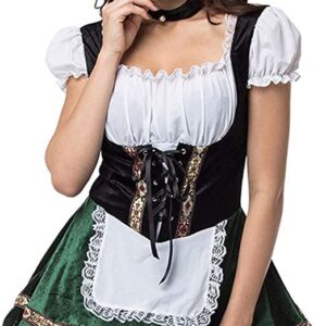 Colorful House Women's Oktoberfest Costume Beer Dirndl Maid Outfit Dress for German Bavarian Halloween Carnival(Army Green, X-Large)