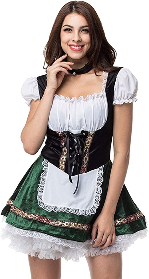 Colorful House Women's Oktoberfest Costume Beer Dirndl Maid Outfit Dress for German Bavarian Halloween Carnival(Army Green, X-Large)