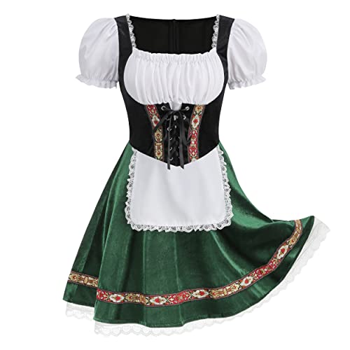 Colorful House Women's Oktoberfest Costume Beer Dirndl Maid Outfit Dress for German Bavarian Halloween Carnival(Army Green, X-Large)