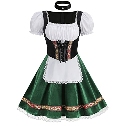 Colorful House Women's Oktoberfest Costume Beer Dirndl Maid Outfit Dress for German Bavarian Halloween Carnival(Army Green, X-Large)