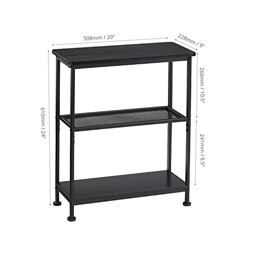 GIOPACO Narrow Side Table, End Table with 3 Tier Storage Shelves, Modern Accent Skiny End Tables for Small Spaces, Slim Couch Beside Table, Small Hallway Table for Living Room,Bedroom,Black