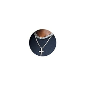 dlsixnco cuban link chain for men women cross necklace for men women iced chain miami cuban link chain cross pendant diamond chain for men boys religious jewelry gift (silver, 16"+18")