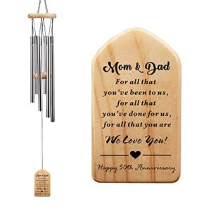 happy 50th wedding anniversary wind chime, parents 50 years of marriage, mom and dad 50th year of wedding, golden anniversary presents for mom and dad, couple golden anniversary keepsake for parents