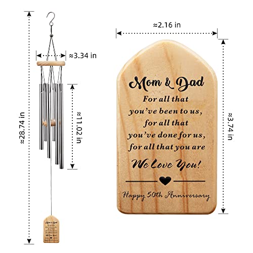 Happy 50th Wedding Anniversary Wind Chime, Parents 50 Years of Marriage, Mom and Dad 50th Year of Wedding, Golden Anniversary Presents for Mom and Dad, Couple Golden Anniversary Keepsake for Parents