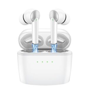 mysic wireless earbuds,bluetooth 5.3 earbuds built in 4 enc stereo microphone bluetooth headphones 42h playtime with charging case ipx7 waterproof mini in-ear earphones for ios android(white)