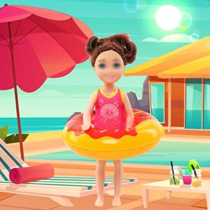 5.3 inch Doll Clothes and Accessories 6 Beach Swimsuits 3 Dresses with 2 Swimming Rings 2 Drinks 2 Hats 2 Glasses 2 Shoes for 5.3 Inch Doll