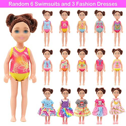 5.3 inch Doll Clothes and Accessories 6 Beach Swimsuits 3 Dresses with 2 Swimming Rings 2 Drinks 2 Hats 2 Glasses 2 Shoes for 5.3 Inch Doll