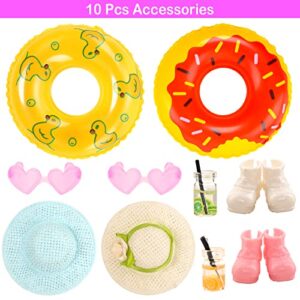 5.3 inch Doll Clothes and Accessories 6 Beach Swimsuits 3 Dresses with 2 Swimming Rings 2 Drinks 2 Hats 2 Glasses 2 Shoes for 5.3 Inch Doll