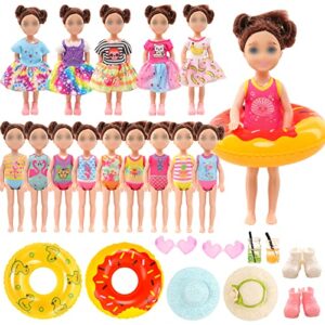 5.3 inch Doll Clothes and Accessories 6 Beach Swimsuits 3 Dresses with 2 Swimming Rings 2 Drinks 2 Hats 2 Glasses 2 Shoes for 5.3 Inch Doll