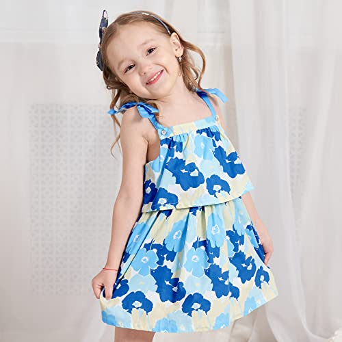 Sosomi Baby Blue Dress Sleeveless Baby Dress 12-18 Months Baby Girl Dress Summer Butterfly Dresses for Baby Girl Kid Floral Sundress Baby Girls' Dresses Flower Print Royal Blue Toddler Dress