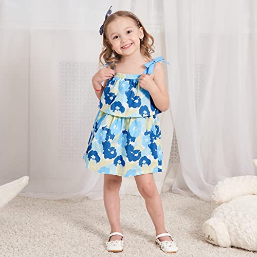 Sosomi Baby Blue Dress Sleeveless Baby Dress 12-18 Months Baby Girl Dress Summer Butterfly Dresses for Baby Girl Kid Floral Sundress Baby Girls' Dresses Flower Print Royal Blue Toddler Dress