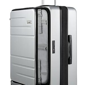 LUGGEX Silver 26 Inch Luggage with Spinner Wheels, Expandable PC Hard Shell Checked Suitcase with Front Opening, Lightweight