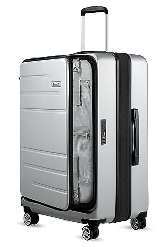 LUGGEX Silver 26 Inch Luggage with Spinner Wheels, Expandable PC Hard Shell Checked Suitcase with Front Opening, Lightweight