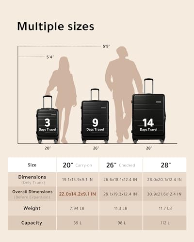 LUGGEX Silver 26 Inch Luggage with Spinner Wheels, Expandable PC Hard Shell Checked Suitcase with Front Opening, Lightweight