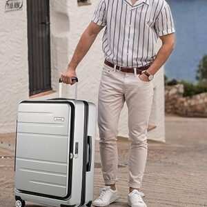 LUGGEX Silver 26 Inch Luggage with Spinner Wheels, Expandable PC Hard Shell Checked Suitcase with Front Opening, Lightweight